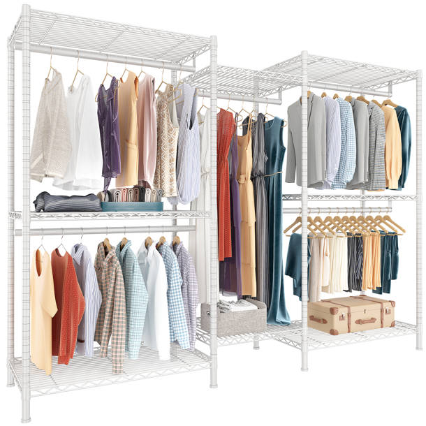 Rebrilliant Maidee 77"H Clothes Rack Heavy Duty Garment Rack Industrial Clothes Hanging Rack ...